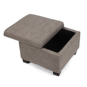 Adeco Fabric Rectangular Button Tufted Nail Head Trim Trio Storage Bench (Set of 3) Ottomans, Fuscous Grey