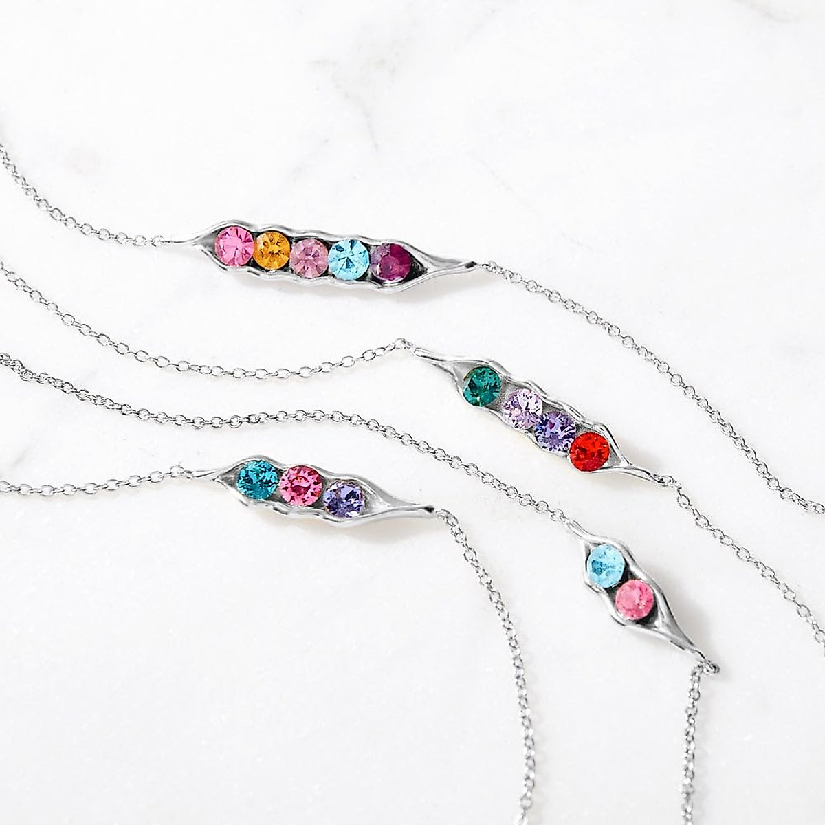 EVE'S ADDICTION Custom Five Stone Peas in a Pod Bracelet - Peas in a Pod Jewelry - Sterling Silver Birthstone Bracelet for Mom - Gift for Grandma - Gifts for Mom