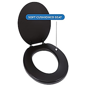 Ginsey Cushioned Soft Toilet Seat for Stylish Bathroom Décor, Black, Standard