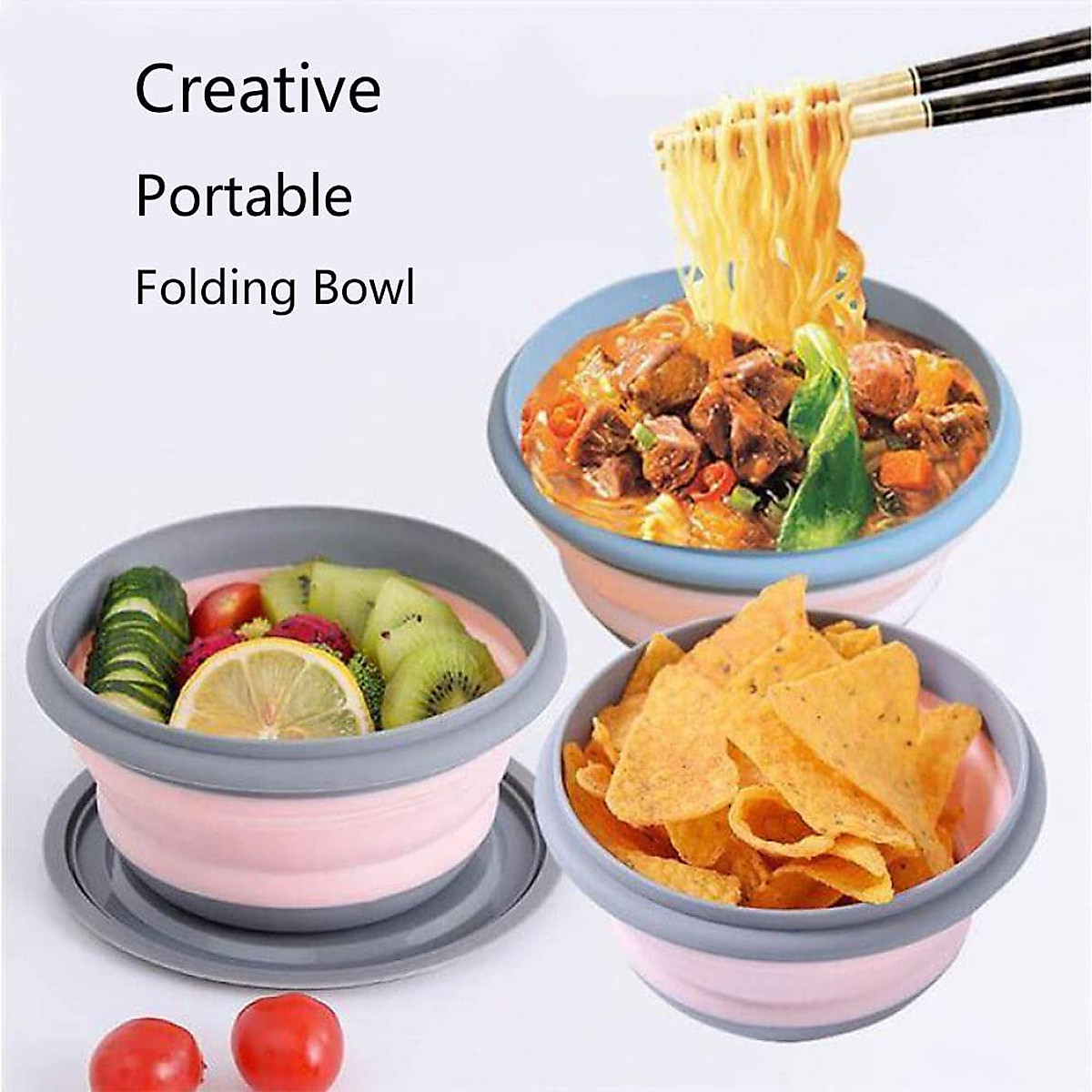 4 Piece Portable Collapsible Bowl Chopsticks Spoon Fork Set Portable Portable Camping Bowl Stainless Steel Flatware Set with Fork Spoon Chopsticks Set for Office School Travel Camping Picnic