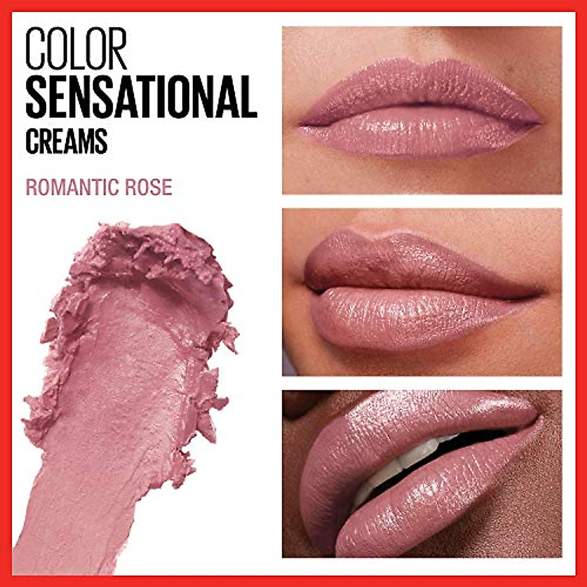 Maybelline Color Sensational Lipstick, Lip Makeup, Cream Finish, Hydrating Lipstick, Romantic Rose, Pink ,1 Count