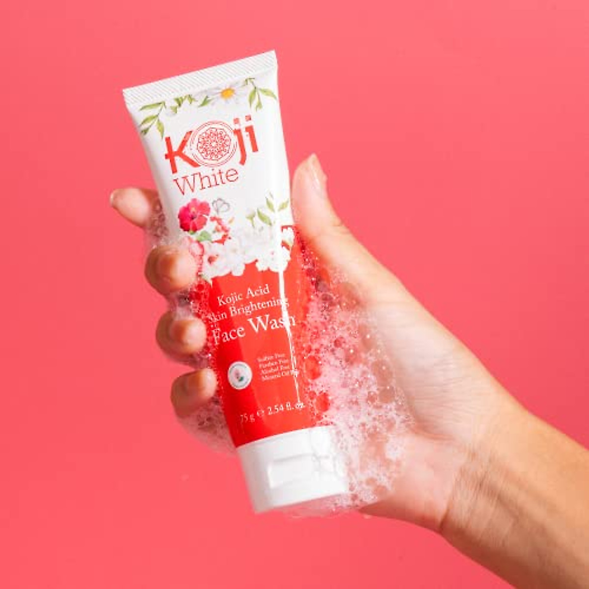 Koji White Kojic Acid Skin Brightening Face Wash for Exfoliating Face, Hydrating Face Moisturizer, Vegan Face Wash, Even Skin Tone with Vitamin C, Flower Extracts, Vitamin E, 2.54 Fl Oz