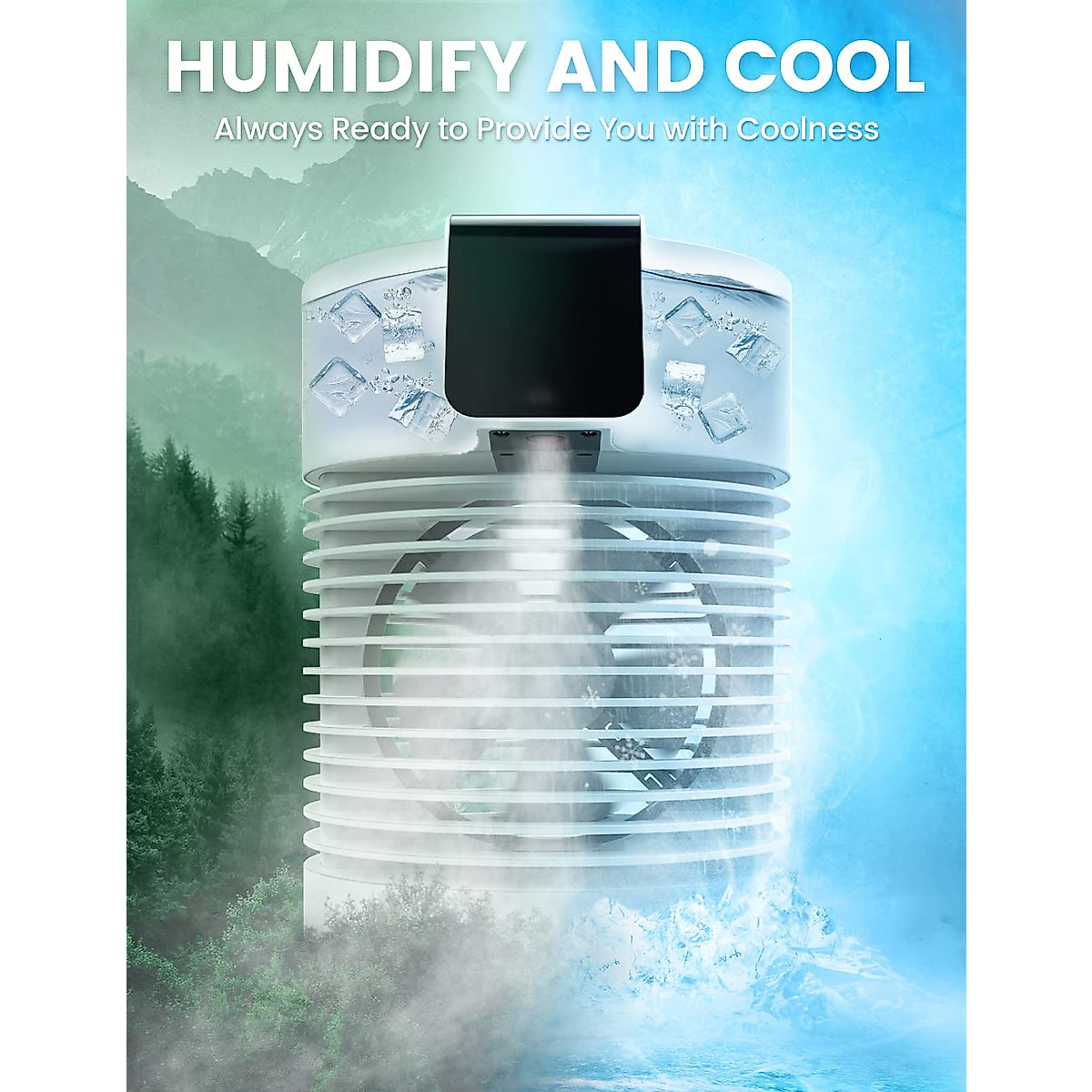 Mini Portable Air Conditioner, 9" Personal Air Cooler & Humidifier, 360° Rotation & 3 Speeds, USB Rechargeable Portable Air Cooler , 4000mAh Battery Operated, Evaporative Air Cooler for Room/Travel