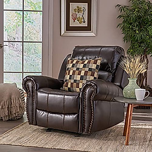 Christopher Knight Home Gavin Bonded Leather Gliding Recliner, Brown, 38.75D x 40.25W x 39.75H in