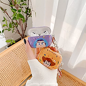 Soft TPU Cute AirPod Pro Case Cover for Apple AirPods 2019 with Charm Keychain Clip Woody Sheriff Cowboy Toy Story Pixar Disney Cartoon Cool Fun Lovely Special Kids Girls Boys Daughter Son