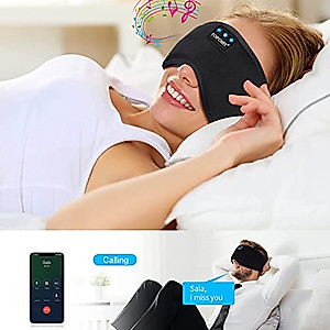 Bluetooth Sleep Eye Mask Wireless Headphones, TOPOINT Sleeping Eye Cover Travel Music Headsets with Microphone Handsfree, Sleep Headphones for Side Sleepers Gift for Men Women (Black)