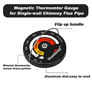 Stanbroil Magnetic Wood Stove Pipe Thermometer, Flue Pipe Temperature Meter for Wood Log Chimney Pipe