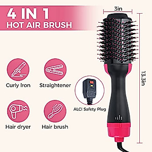 Nurifi Hair Dryer Brush Blow Dryer Brush in One, Hair Dryer and Styler Volumizer, 4 in 1 Hot Air Brush for Straightening, Curling, Drying, Salon, One Step Styling Tools (Pink)