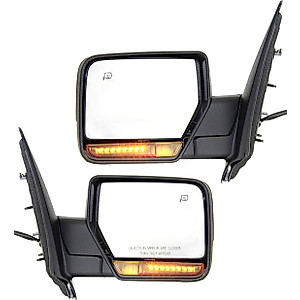 Kool Vue Mirror Set of 2 Compatible with 2007-2011 Ford Expedition Driver & Passenger Side In-housing Signal Light, Manual Folding, Heated, With memory, Textured Black, With Puddle Light, Power Glass