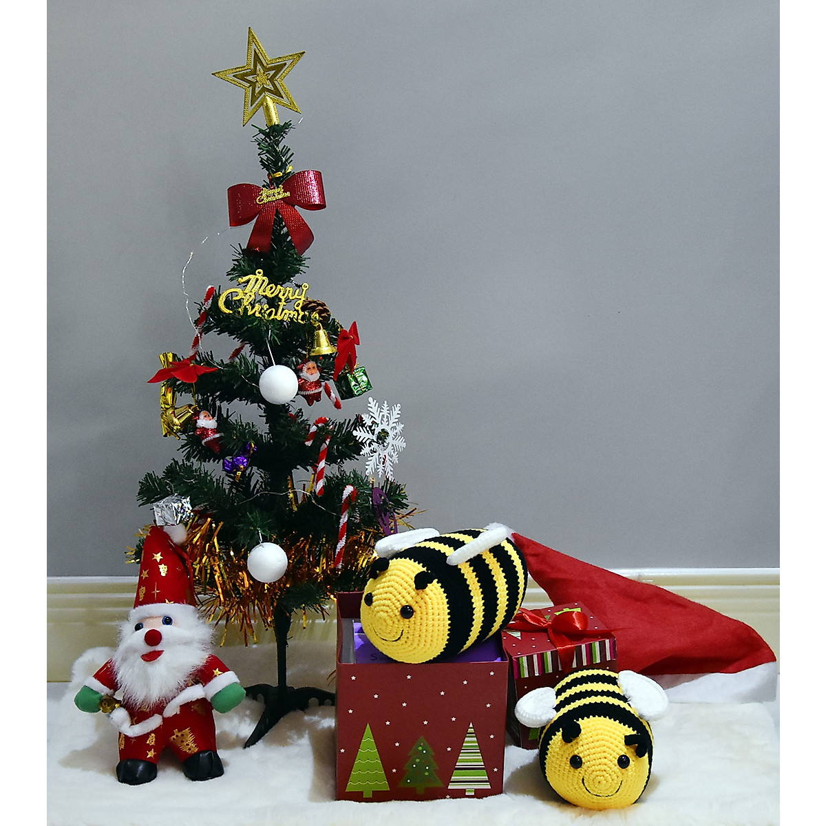 BABOLI Handmade Emotional Support Bee Stuffed Animal Crochet Fuzzy Bumblebee with Smile Face and White Wings Knit Soft Yarn Plush Bee Toy Pretty Sweet Gifts for Kids or Stuff Collection 6 Inch