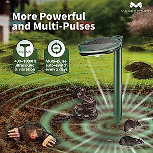 maxfetched Solar Snake Repellent Ultrasonic Outdoor with LED Light, Sonic Mole Repeller Solar-Powered, Snake Mole Vole Gopher Away for Lawn Yard 2PK