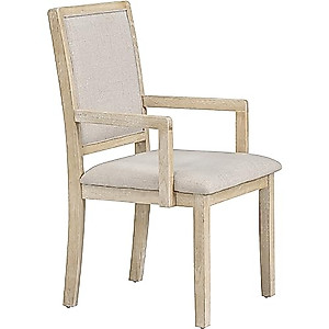 RUNWON 5-Piece Set Include Two-Size Round to Oval Extendable Butterfly Leaf Table and 4 Upholstered Dining Chairs with Armrests for Kitchen and Family, Natural Wood Wash