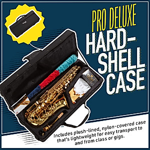 Mendini By Cecilio Eb Alto Saxophone - Case, Tuner, Mouthpiece, 10 Reeds, Pocketbook- Gold E Flat Musical Instruments