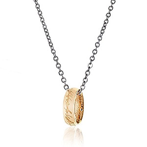 LUREME Engraved Gold Plated Stainless Steel Ring Pendant Chain Necklace A1000001