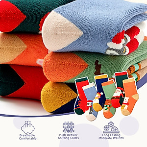 Qterdiz Toddler Boys Winter Socks Kids Warm Socks Thick Cartoon Thermal Crew Socks for Boys Christmas 6 Pack 4-6 Years