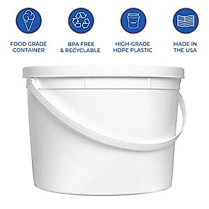 ePackageSupply 1 Gallon BPA Free Round Plastic Bucket with Lids - 10 Pack - for Ice Cream, Soup, Food Storage - Freezer and Food Safe