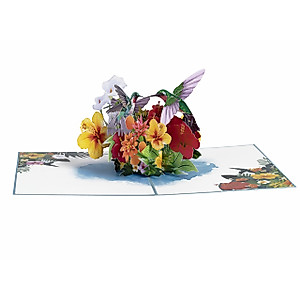 iGifts And Cards Inspirational Hummingbird with Yellow and Red Hibiscus 3D Pop Up Greeting Card - Colorful Flowers, Ideal for Mother's Day, Birthday, Anniversary, Get Well, Thank You, Bird Lovers 6x8