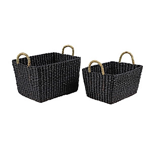 Deco 79 Eclectic Banana Leaf Storage Basket, Set of 2 18", 16"W, Black