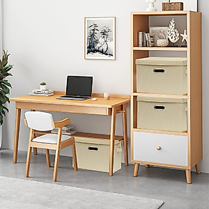 SNWDN 4 Pack Collapsible Fabric Storage Bins with Lids Fabric storage bins with Lids for Household and office use (Beige 12.6x9.5x7.1 inches)