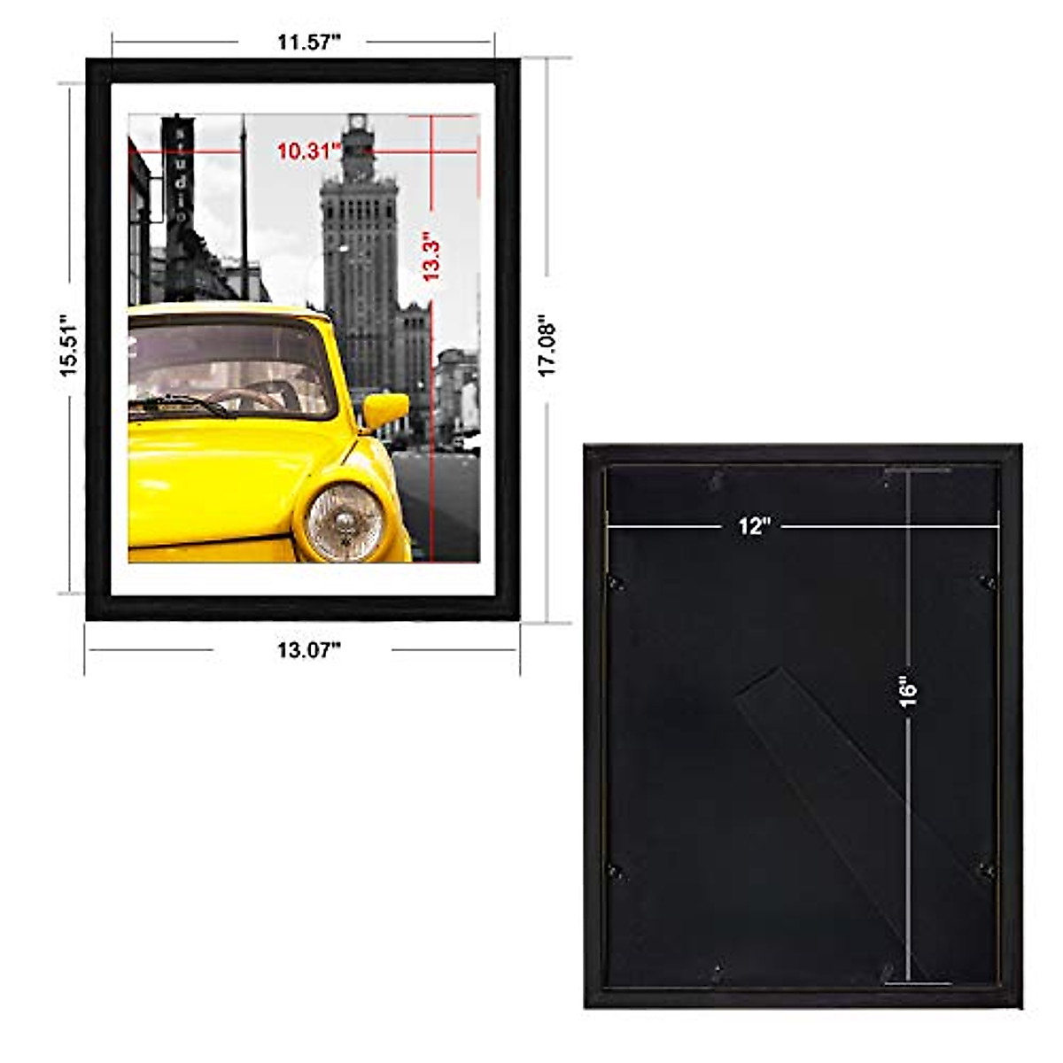 Emeyart 12x16 Picture Frames to Display 11x14 Documents with Mats Black Real Wood Photo Frames Wall Art Decorative for Living Room and Office Wall Decor