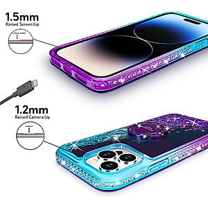 Silverback for iPhone 14 Pro Max Case, Moving Liquid Holographic Sparkle Glitter Case with Kickstand, Girls Women Bling Diamond Ring Protective Case for Apple iPhone 14 Pro Max 6.7''- Purple
