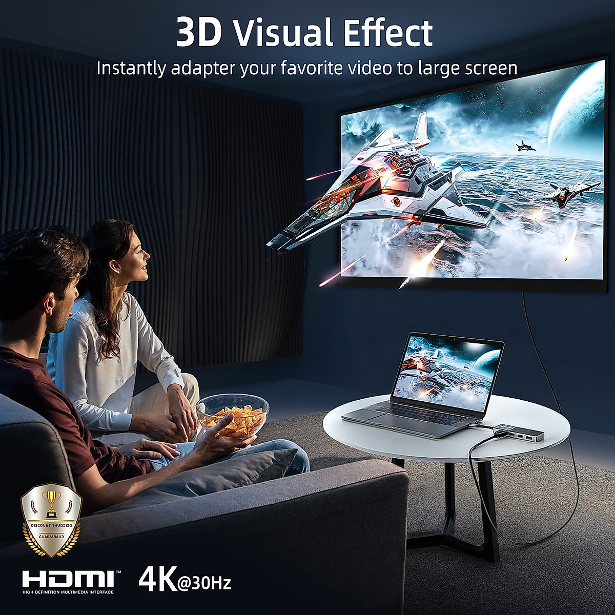 USB C Hub Adapter, USB C to HDMI Adapter 4k, 6 in 1 USB C Dongle with 100W Power Delivery,3 USB 3.0 Ports, 3.55mm Audio Port Compatible with MacBook Ipad HP Dell XPS and More Type C Device