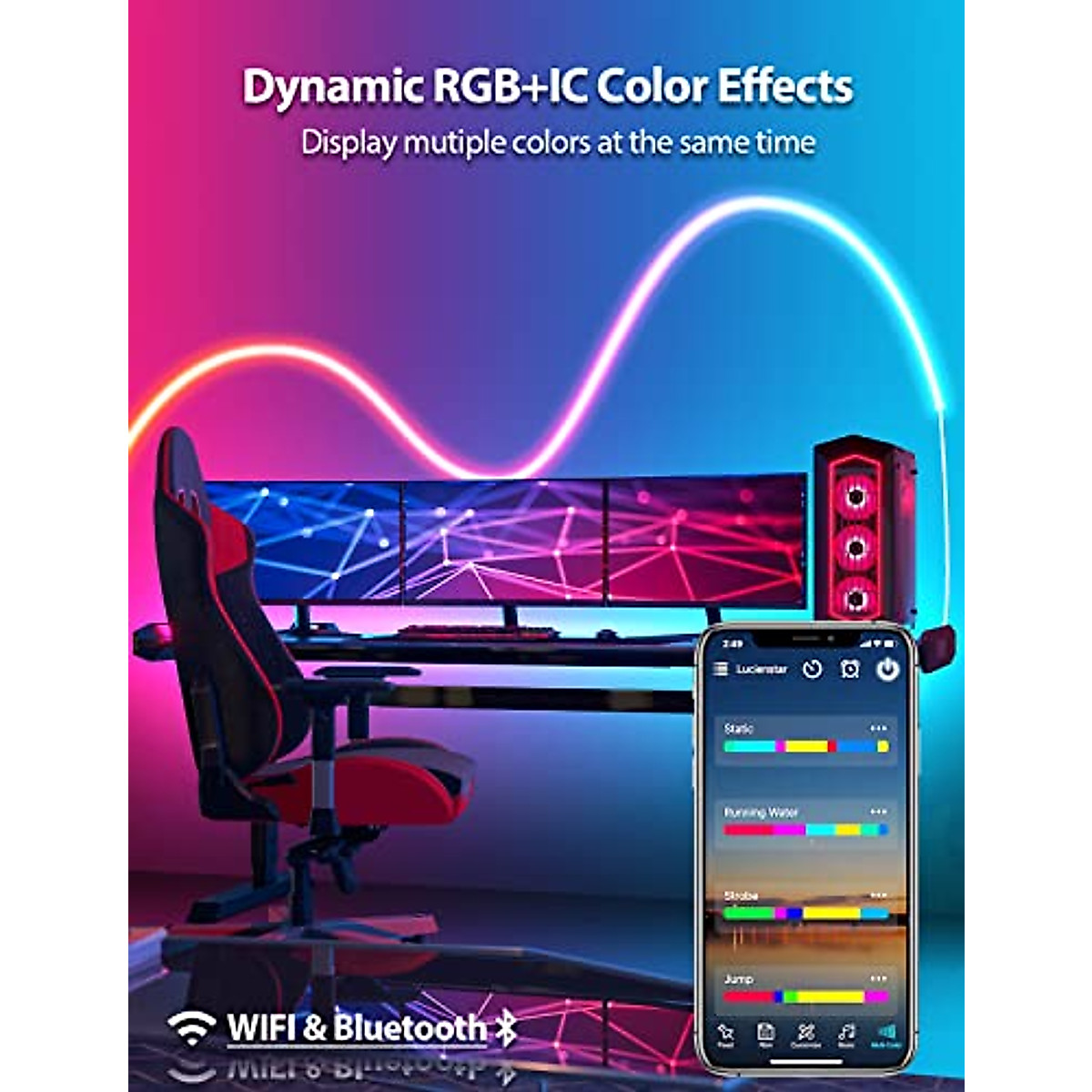 Lucienstar Neon Rope Lights, 10ft/3m RGB+IC Neon Light with Music Sync Smart App, 16 Million DIY Colors, Works with Alexa, Google Assistant, LED Strip Lights for Bedroom, Living Room, Gaming Room