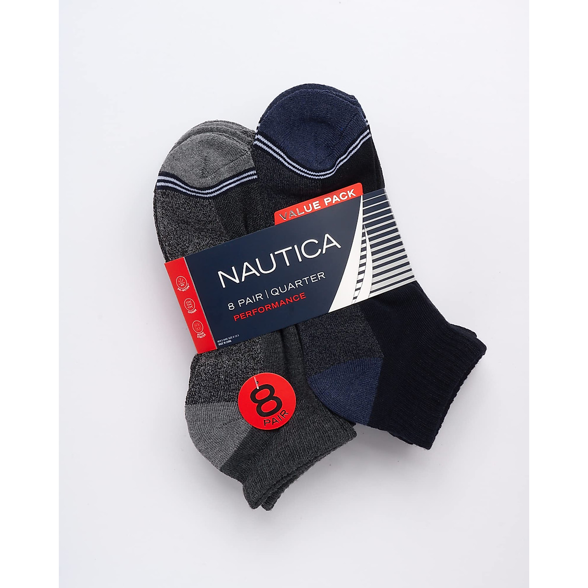 Nautica Men's Quarter Socks - 8 Pack Comfort Cushioned Athletic Ankle Socks for Men - Casual Men's Sports Socks, Size 6-12.5, Grey HeatherNavy