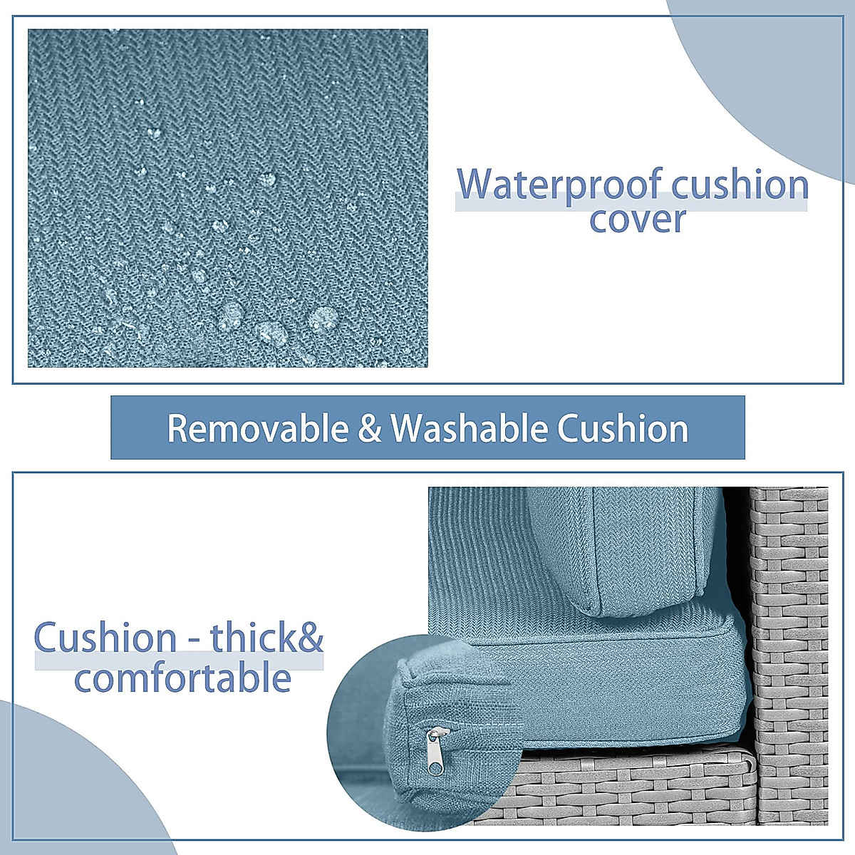 Patiomore 2 Pieces Outdoor Wicker Loveseat, Patio Rattan Sectional Furniture Corner Sofa Set All-Weather Grey Wicker with Removable Cushions for Balcony, Backyard, Garden (Sky Blue)