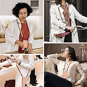 ABITKU Biodegradable Crossbody Phone Case Compatible with iPhone 12 / iPhone 12 Pro 6.1 inches (2020), Eco-Friendly Compostable Soft Cover with Adjustable & Detachable Lanyard (Pink)