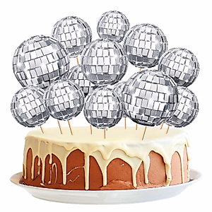 20 Pieces Disco Ball Cake Toppers Silver Disco Ball Cake Decoration Disco Ball Centerpiece Decor 70s Disco Theme Cake Decoration for Birthday Disco Theme 70s Party Supplies