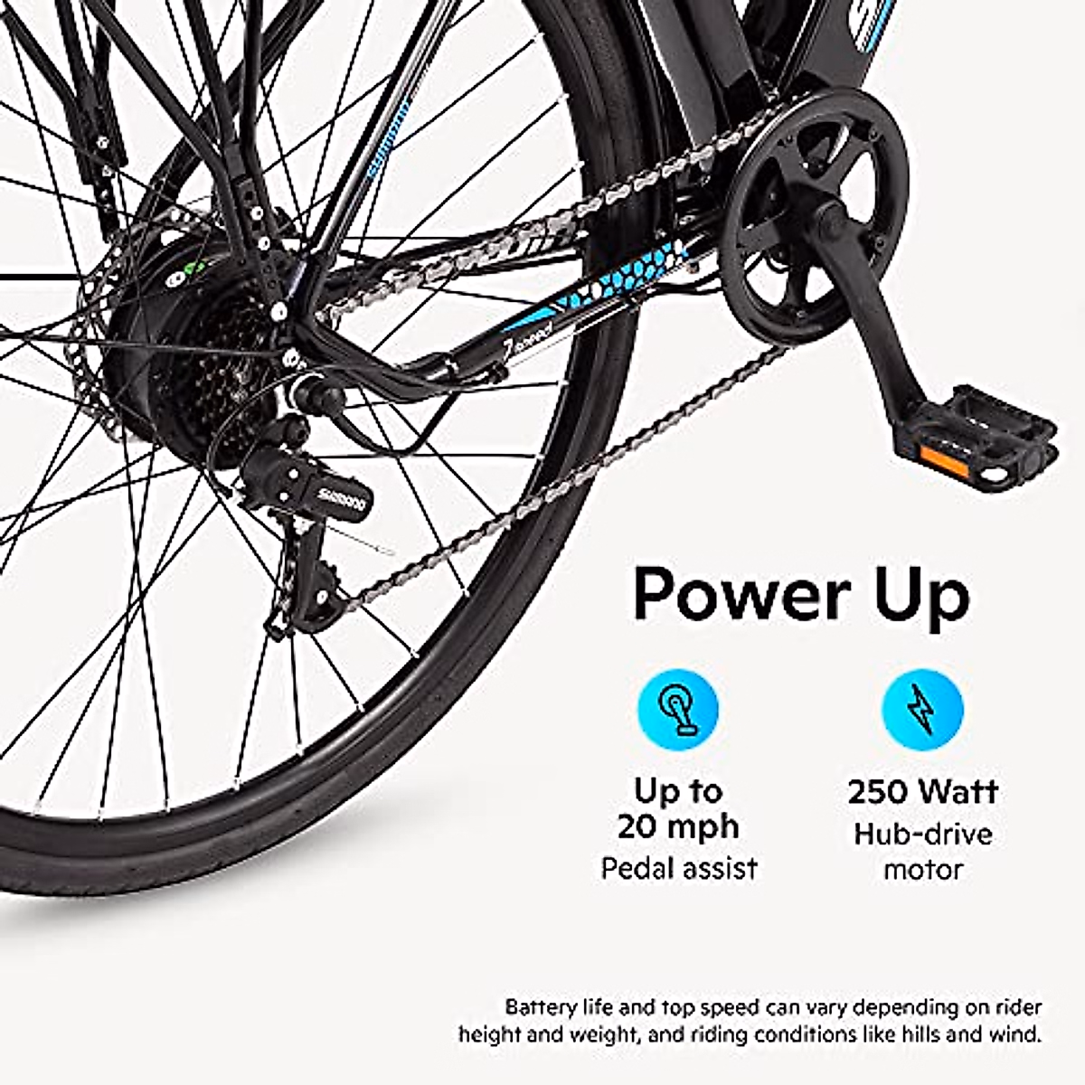 Schwinn Kettle Valley Adult Electric Bike, 18.5-Inch Aluminum Frame, 7 Speed, 700c Wheels, 375Wh Battery, Gloss Black