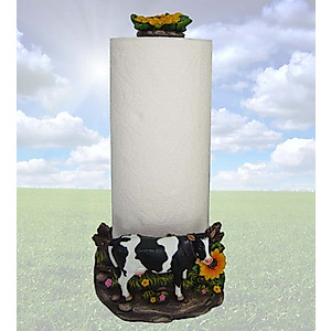 DWK Farmhouse Cow Paper Towel Holder Decorative Farm Kitchen Countertop Towel Dispenser Stand - 15"