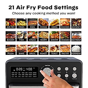 Silonn Air Fryer Oven 16QT 21-in-1 Smart Air Fryer Toaster Oven Combo Digital Countertop Natural Convection Roast Bake Dehydrate and Reheat 1600W Stainless Steel, Black, 17.3"L x 14.76"W x 16.34"H