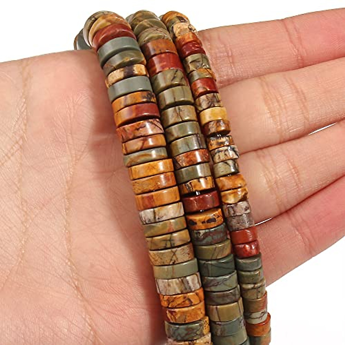Natural Picasso Jaspers Stone Flat Round Rondelles Loose Spacer Beads for Jewelry Making DIY Bracelets Accessories