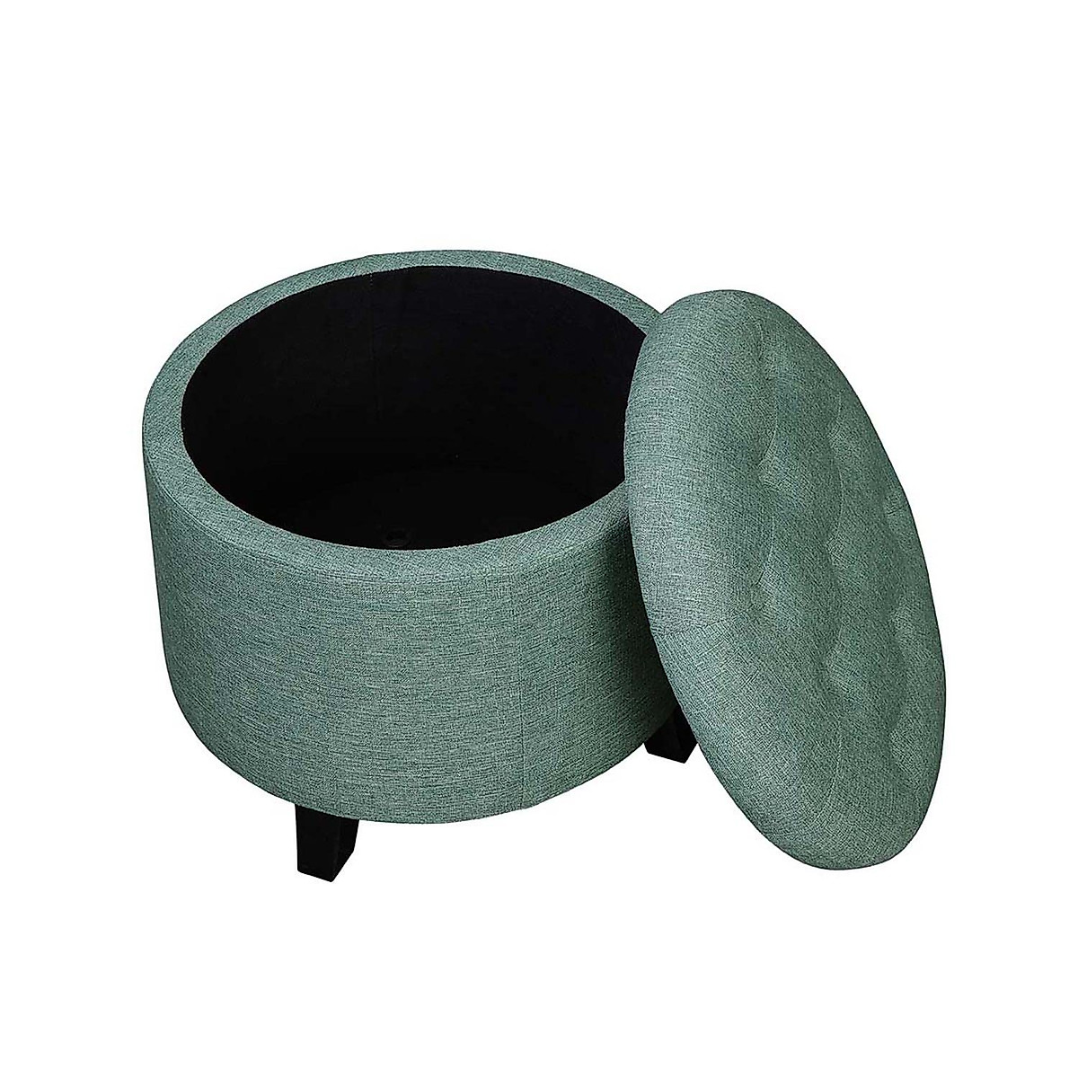 Convenience Concepts Designs4Comfort Round Storage Ottoman 19.75" - Versatile Contemporary Foot Stool for Living Room, Office, Green Fabric