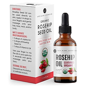 Kate Blanc Cosmetics Rosehip Oil for Face & Skin (1oz, Organic, Pure, Cold Pressed) Rosehip Seed Face Oil for Facial & Gua Sha Massage