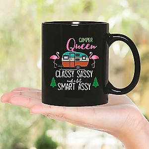 Wife Gift for Camp Lovers, 11 Oz Flamingo Graphic Rv Camping with Classy Saucy and Smart Assy Humor Ceramic Coffee Mug 11oz 15oz Black Coffee Mug