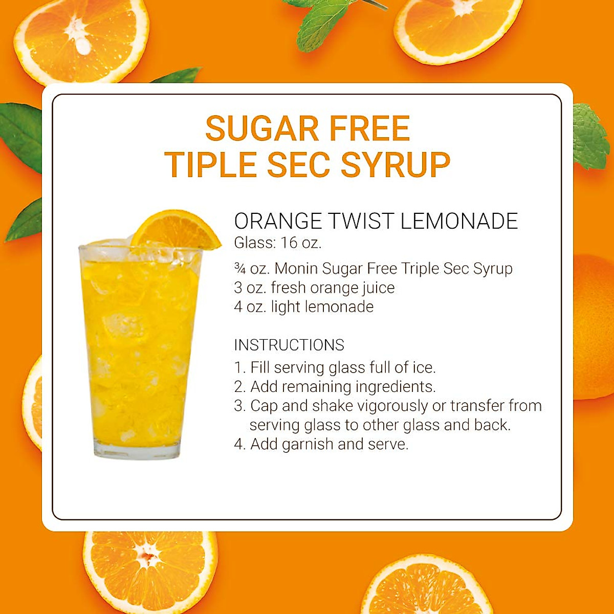 Monin - Sugar Free Triple Sec Syrup, Sweet Orange Flavor, Great for Cocktails, Mocktails, & Mochas, Gluten-Free, Non-GMO (1 Liter)