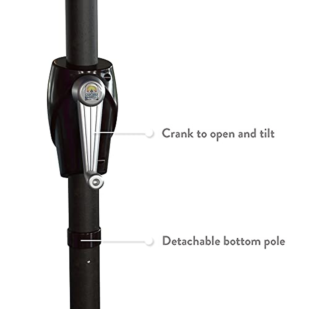 California Umbrella 9' Round Aluminum Market Umbrella, Crank Lift, Auto Tilt, Bronze Pole, Black Olefin