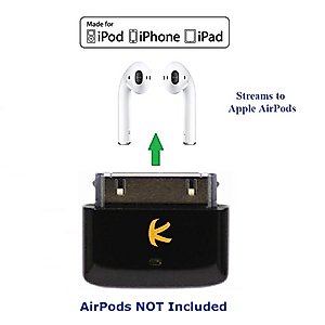 KOKKIA i10s (Black) Tiny Bluetooth iPod Transmitter for iPod/iPhone/iPad with Authentication. Remote controls and local iPod/iPhone/iPad volume control capabilities. Plug and Play. Works with AirPods.