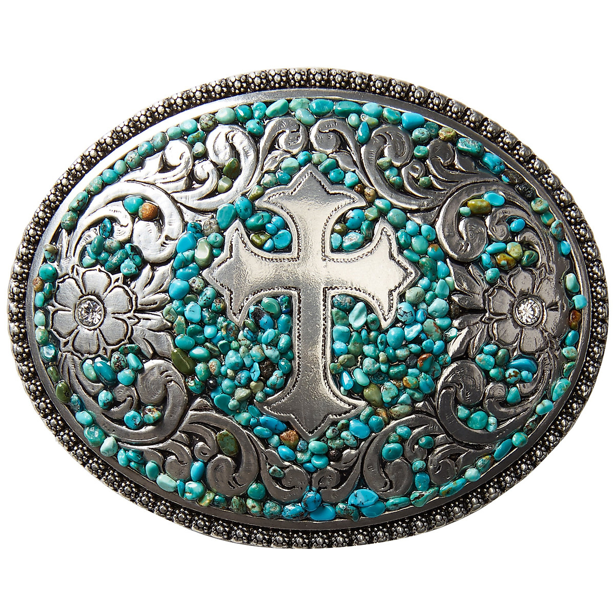 Nocona Belt Co. Womens 37914 Lds Slvr Buckle w/Crss Turq Chips Turquoise