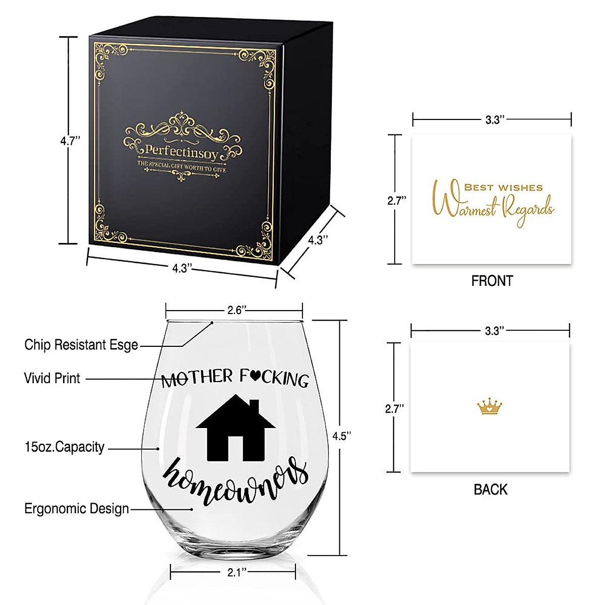 Perfectinsoy Housewarming Wine Glass with Gift Box, Unique House Gifts For New Home Owner, Funny First Time Home Owner Gift Ideas, Funny Novelty Wine Glassware Gift for Women, Party, Event