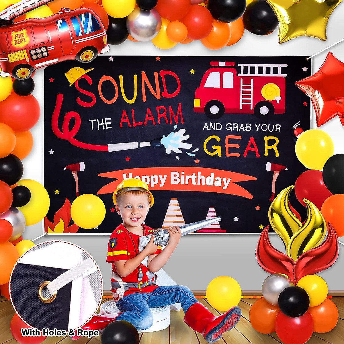 Winrayk Fire Truck Birthday Party Decorations Supplies for Boys Kids Teen, Fire Balloon Arch & Backdrop Tablecloth Fire Truck Flame Star Foil Balloon Fireman Firefighter Firetruck Birthday Decorations