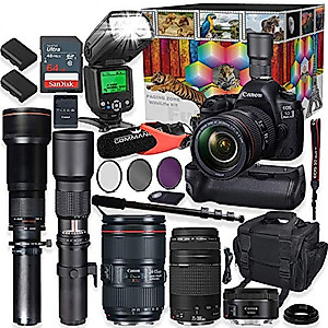 Canon EOS 5D Mark IV DSLR Camera 5 Lens Professional Bundle with Canon 24-105mm USM, 50mm f/1.8 & 75-300mm Lenses + 500mm & 650-1300mm Preset Telephoto Summer Special Wildlife Bundle