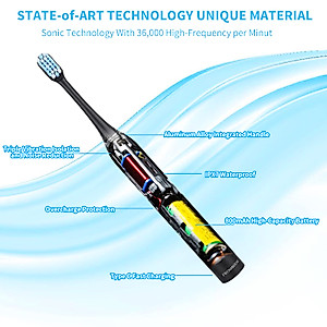 FROMSIJOE Sonic Electric Toothbrush,Ultra Whitening Toothbrush with 8 Brush Heads & Travel Case,3 Modes,2 Minutes Smart Timer,3 Hours Fast Charge for 30 Days-8 Dupont Brush Heads Included-Black
