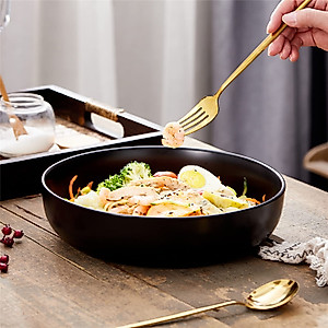 Swuut 10" Large Serving Bowl, 2.8 Quart Big Salad Bowl, Porcelain White Pasta Bowl, Sturdy Mixing Bowls, Matte Soup Bowl for Family Kitchen,Microwave & Dishwasher Safe (Black)