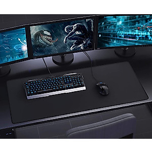 Large Extended Gaming Mouse Pad with Stitched Edges, (31.5X15.7In) Durable Non-Slip Natural Rubber Base, Waterproof Computer Keyboard Pad Mat for Esports Pros/Gamer/Desktop/Office/Home-Black