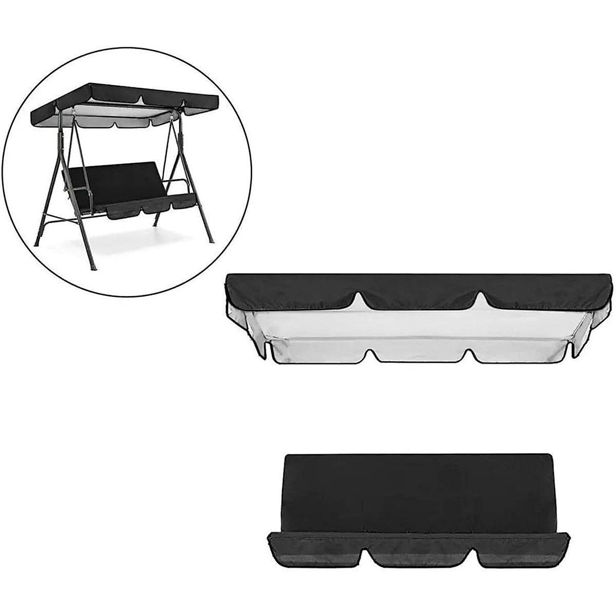 Outdoor Patio Swing Chair Canopy Replacement, 3 Seater Porch Swing Seat Canopy Cover, Garden Swing Canopy Cover + Swing Seat Cover, Waterproof & Sunproof (Black 164x114x15cm) (Grey)