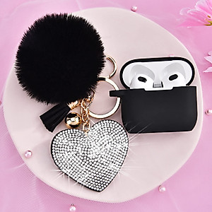 VISOOM Cute Airpods Case for Apple Airpods 3rd Generation Case Cover Women Bling Airpods Case 3rd Generation Airpods Case Pink with KeyChian Glitter Case for airpods 3 Case iPod 3rd Generation(Black)